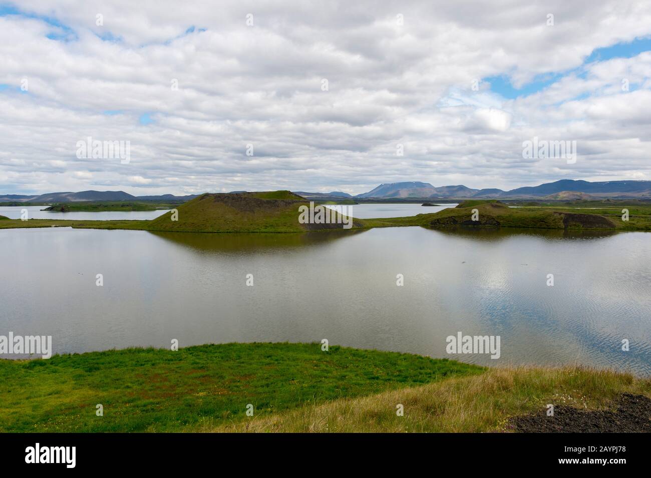 The pseudocraters (rootless cones) at Skutustadagigar on Lake Myvatn in ...