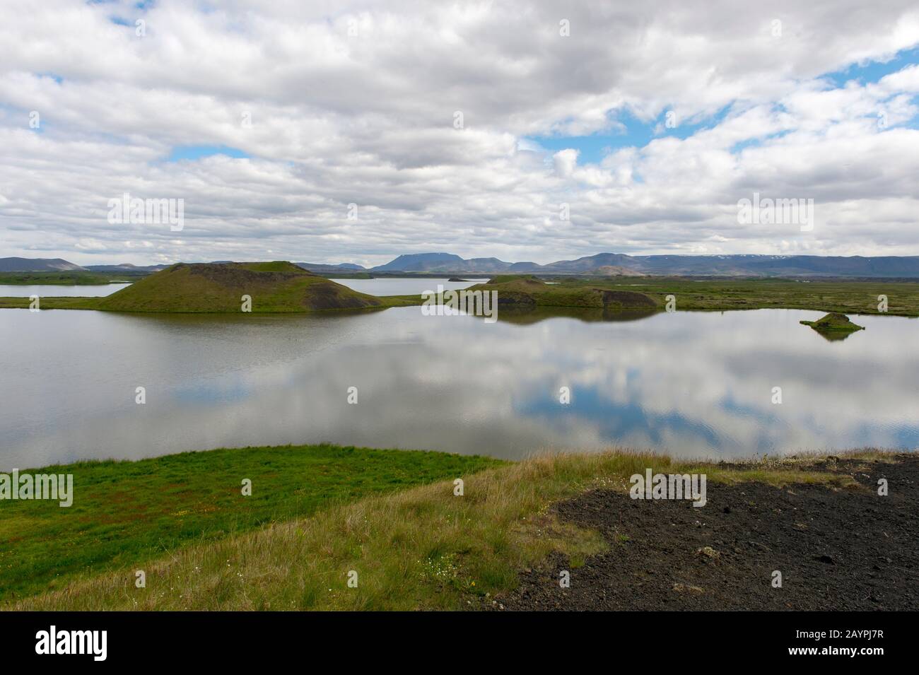 The pseudocraters (rootless cones) at Skutustadagigar on Lake Myvatn in ...