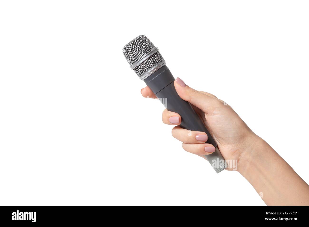 Wireless microphone in hand isolated on white Stock Photo - Alamy