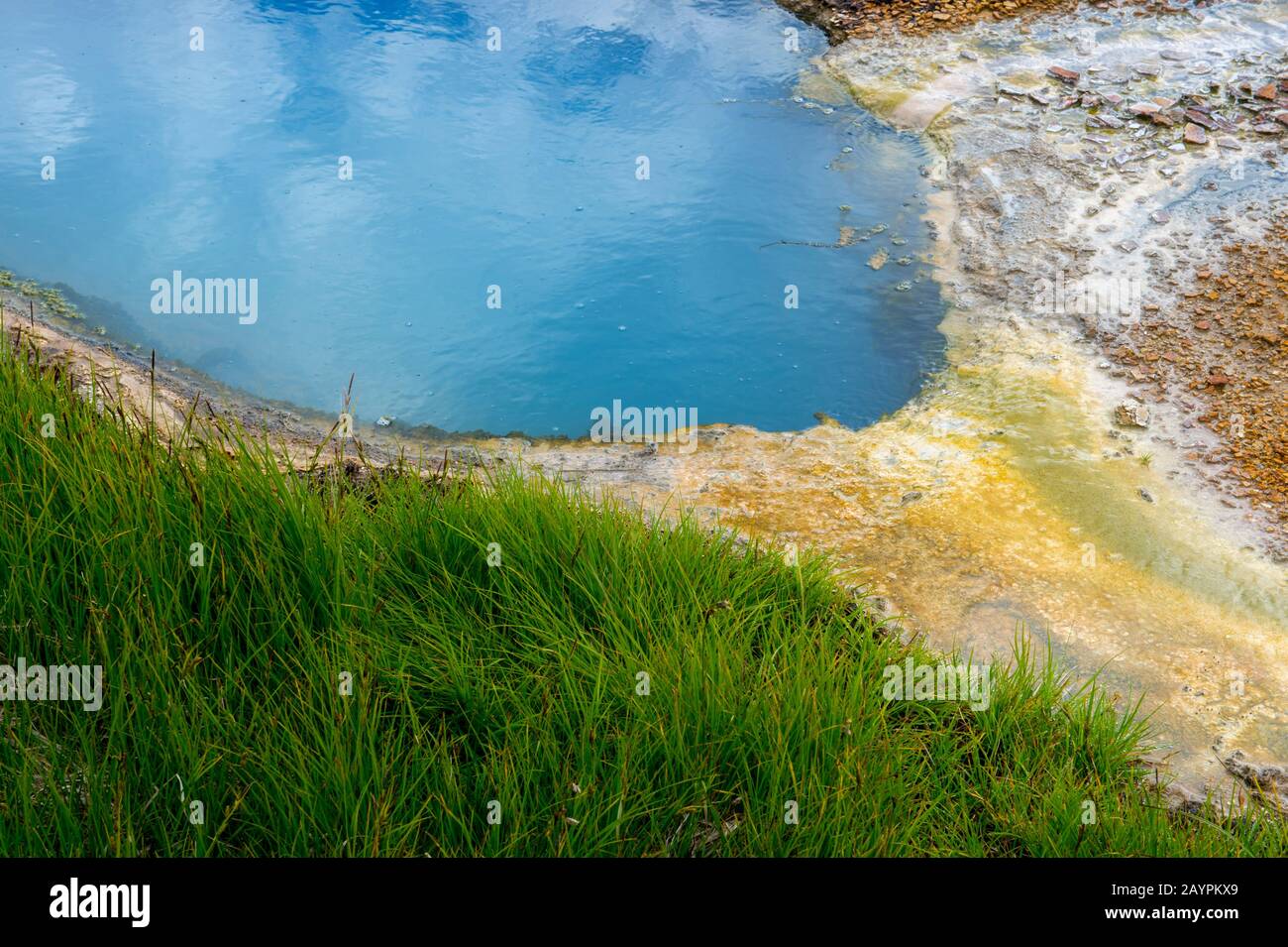 Colorful algae and mineral deposits in the hot springs at Hveravellir ...