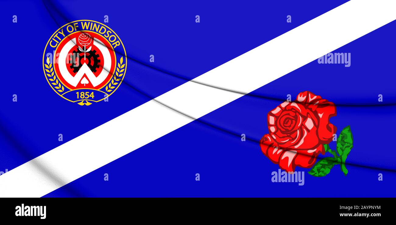 3D Flag of Windsor (Ontario province), Canada. 3D Illustration Stock ...