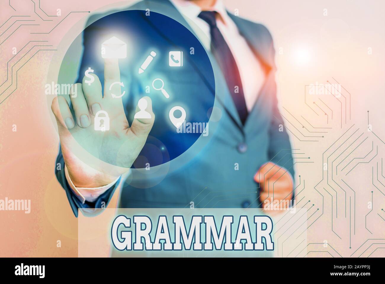 Writing note showing Grammar. Business concept for whole system and ...