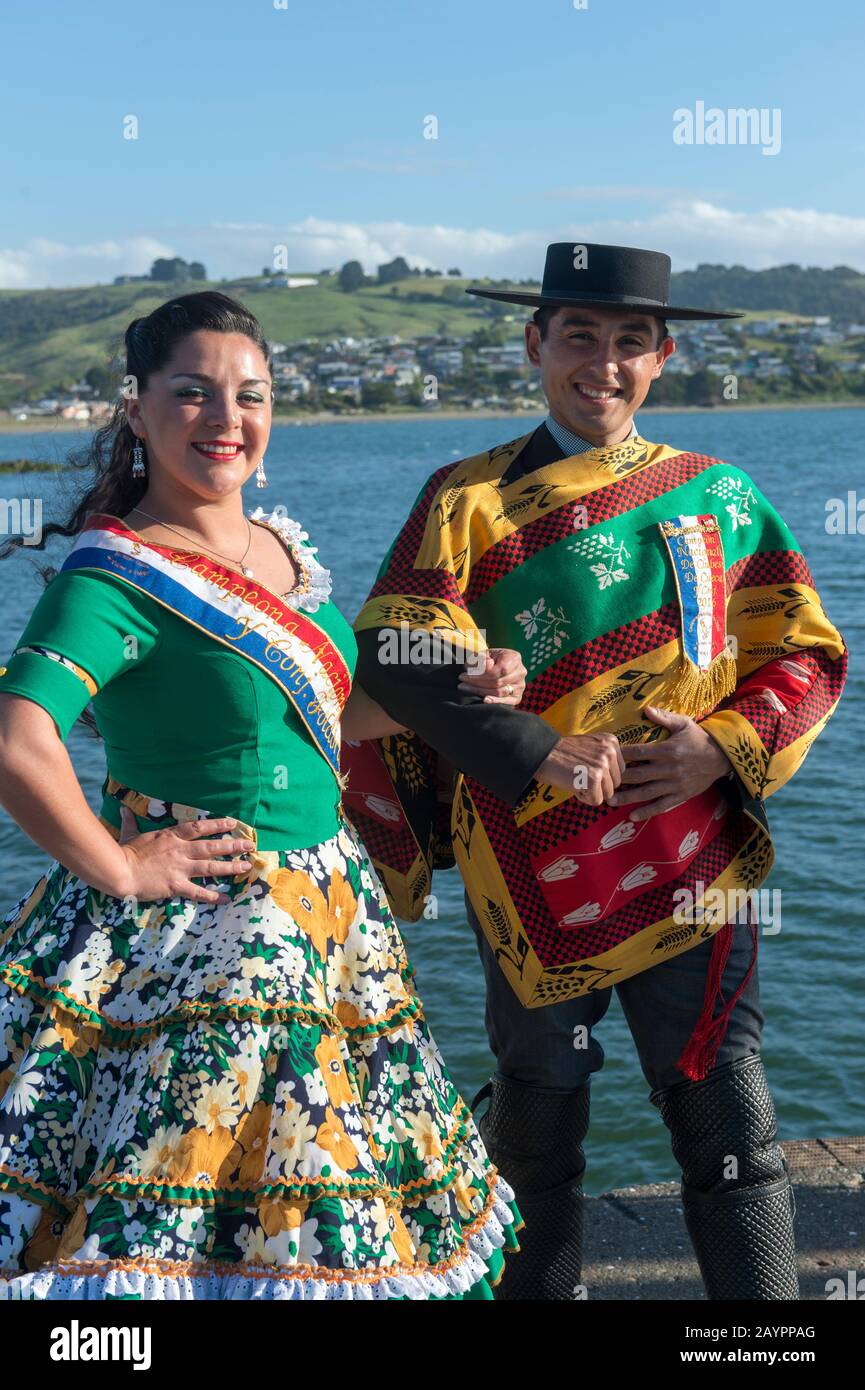 The National Champions in the Cueca dance in traditional costumes at ...