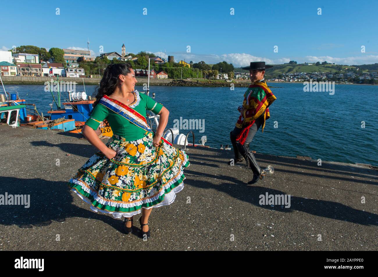 The National Champions in the Cueca dance in traditional costumes at ...
