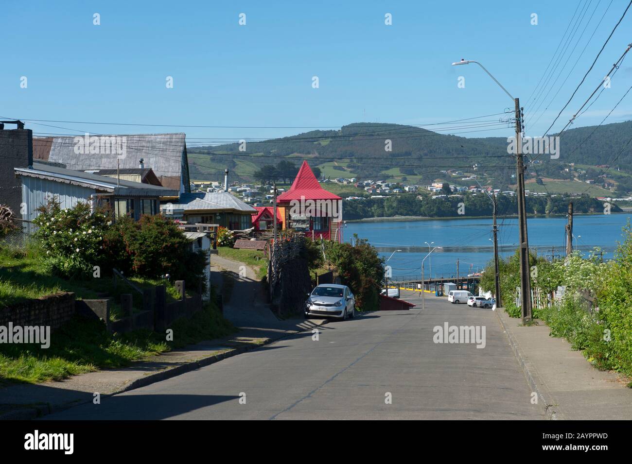 A street scene in the city of Ancud on Chiloe Island, Chile Stock Photo ...