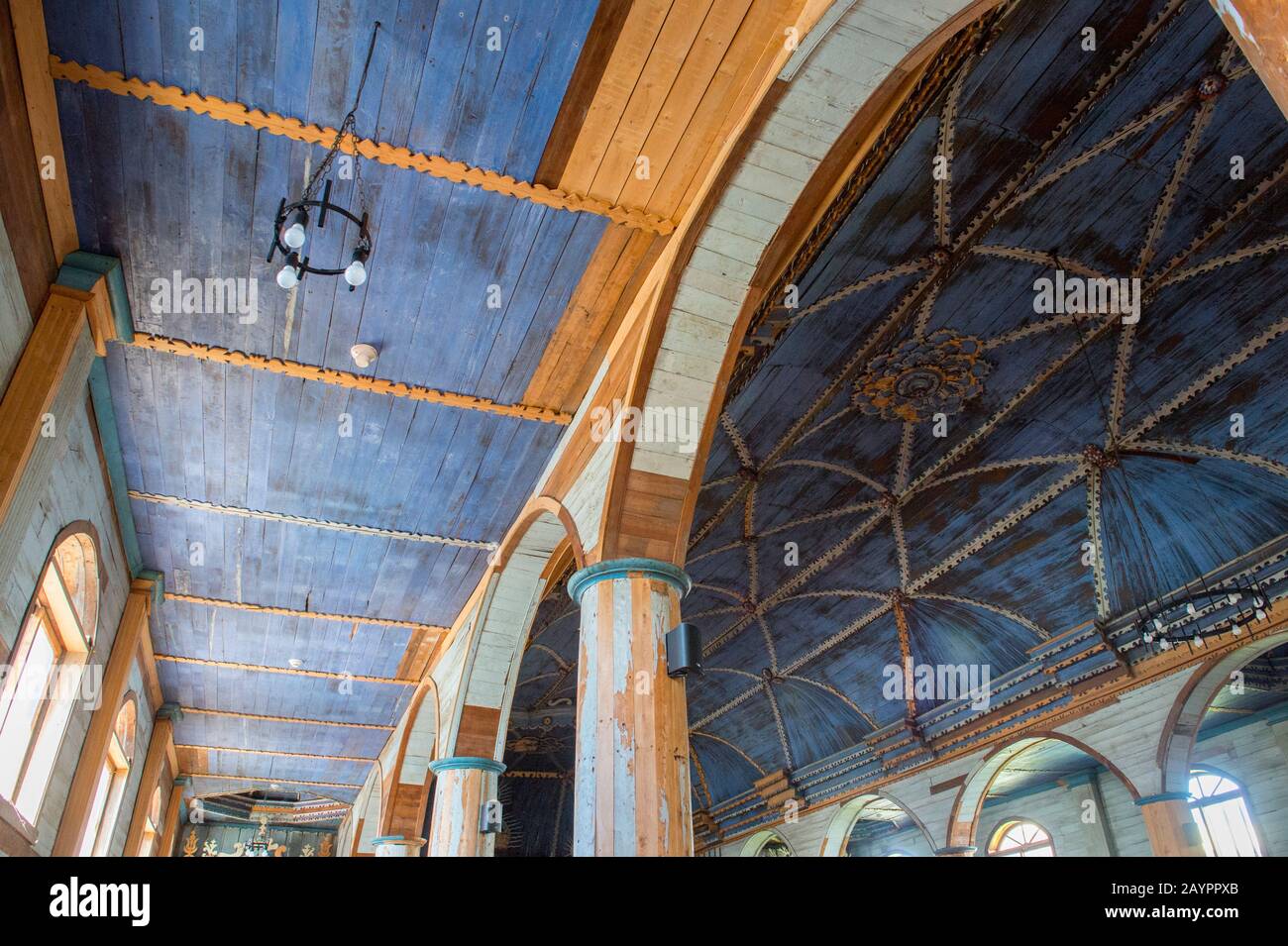 View of the indigo ceiling of the wooden Church of Santa María de ...