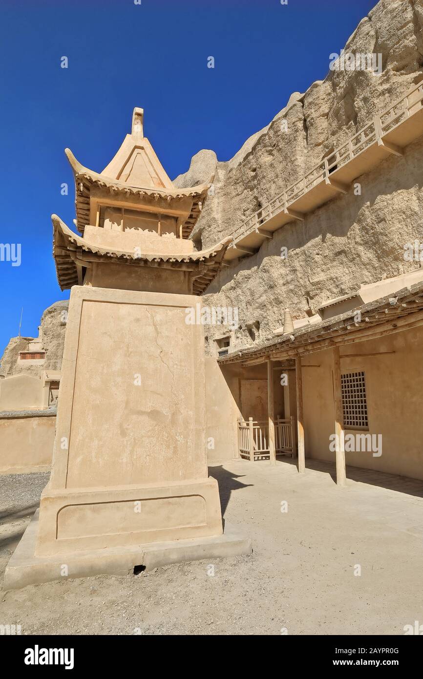 Modern clay pagoda mockup-foot of Yulin caves. Guazhou county-Gansu ...
