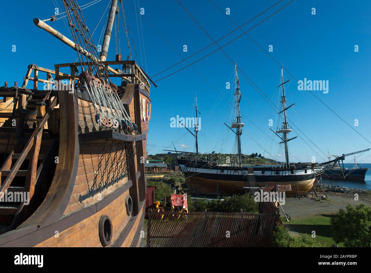 View of the HMS Beagle replica from the Nao Victoria Replica in the ...