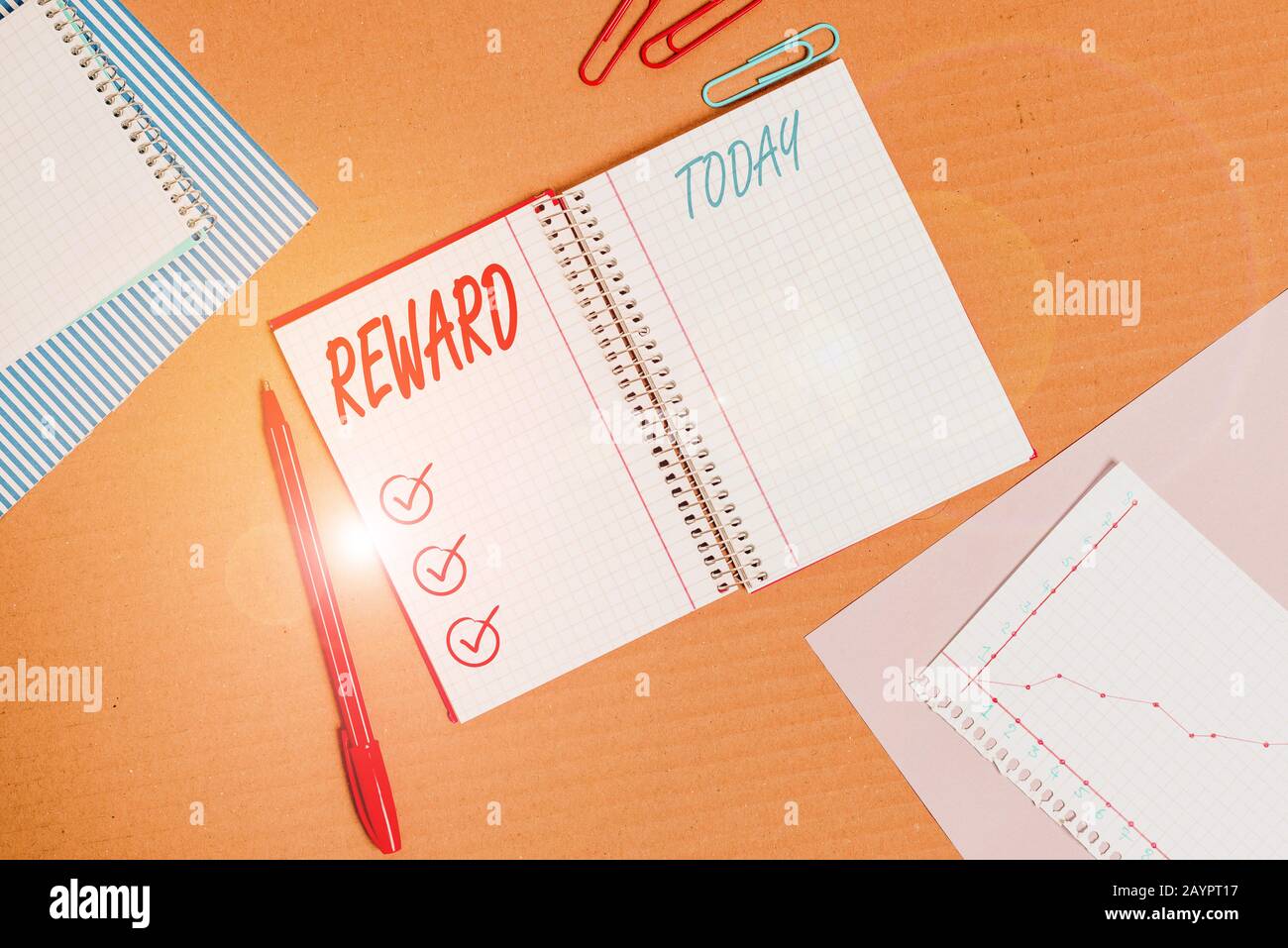 Writing note showing Reward. Business concept for Given in recognition ...