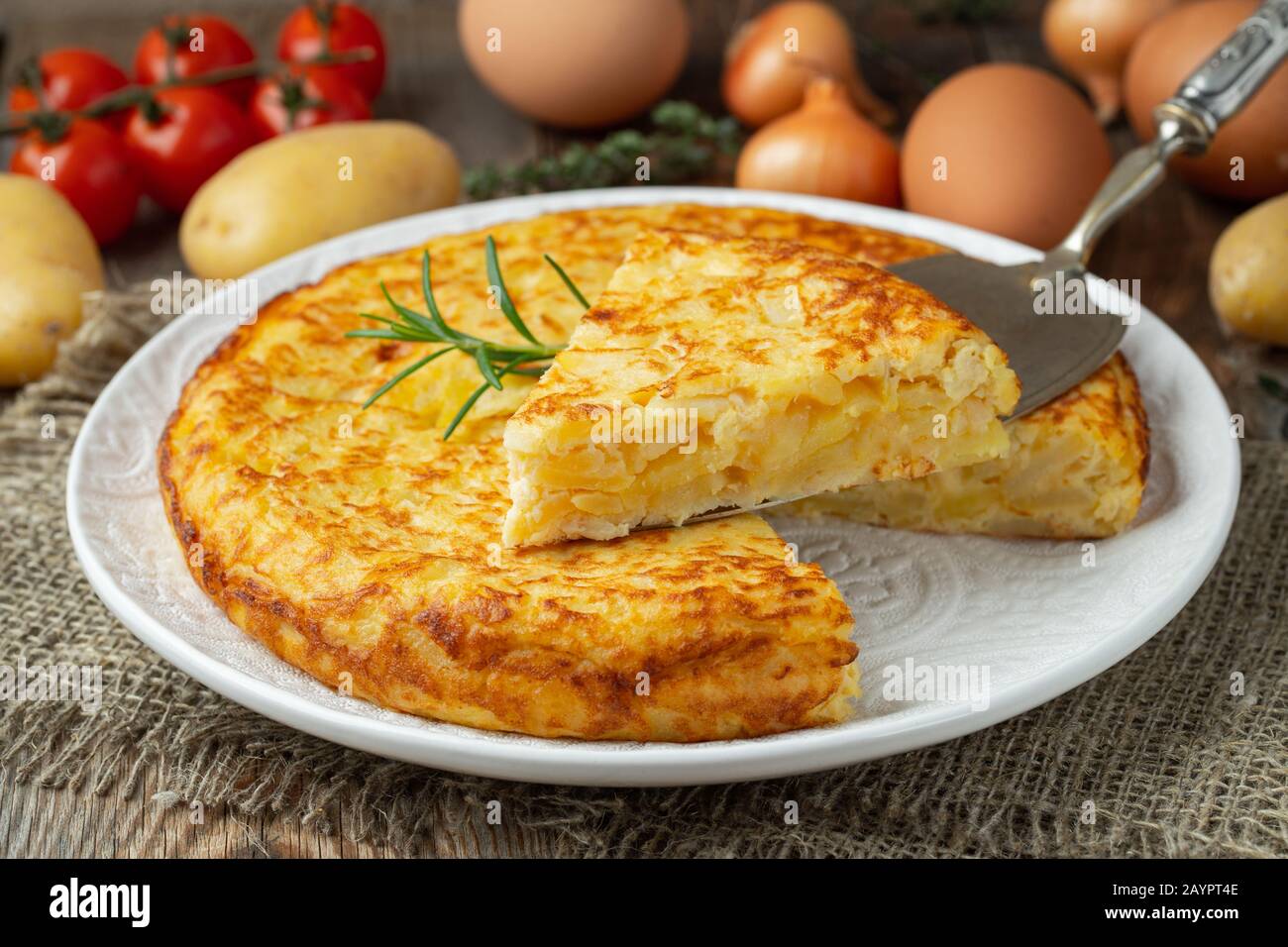 Spanish omelette with potatoes and onion, typical Spanish cuisine ...