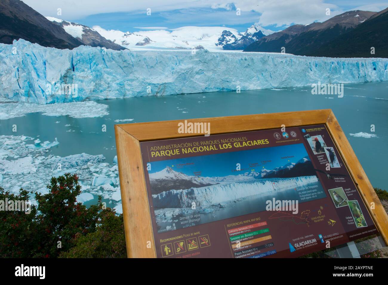 An information sign at the Perito Moreno Glacier in Los Glaciares ...
