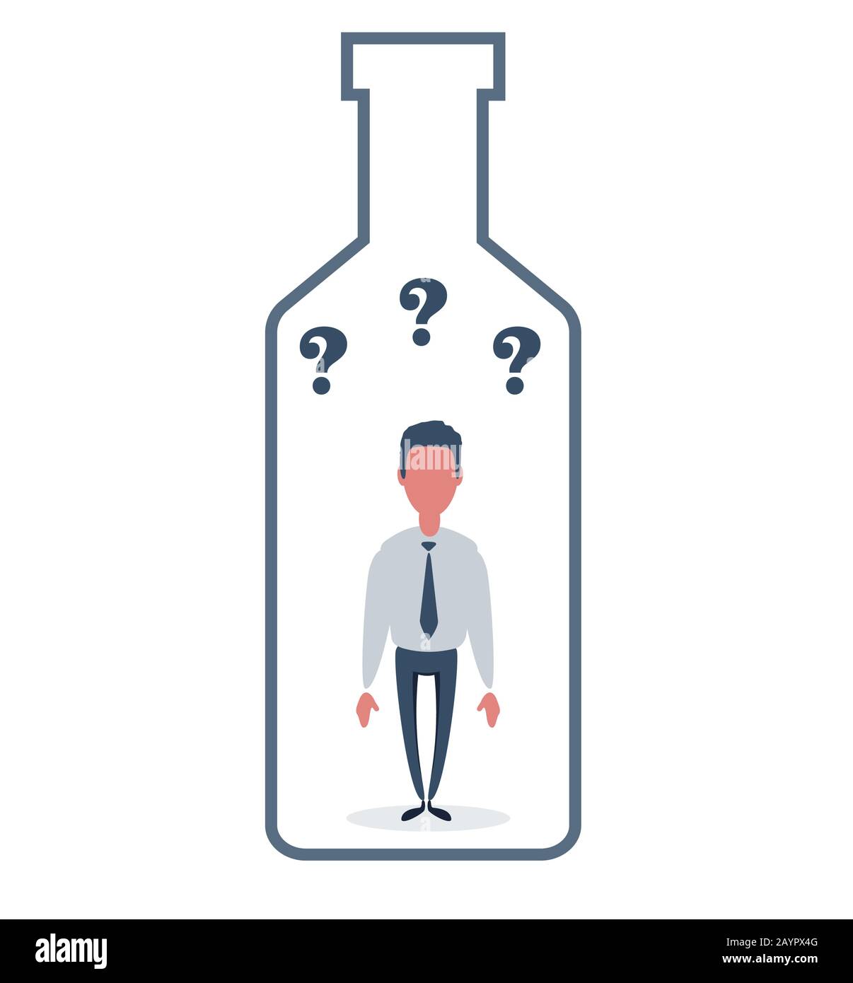 Alcohol and addiction, Young male character trapped inside a bottle ...