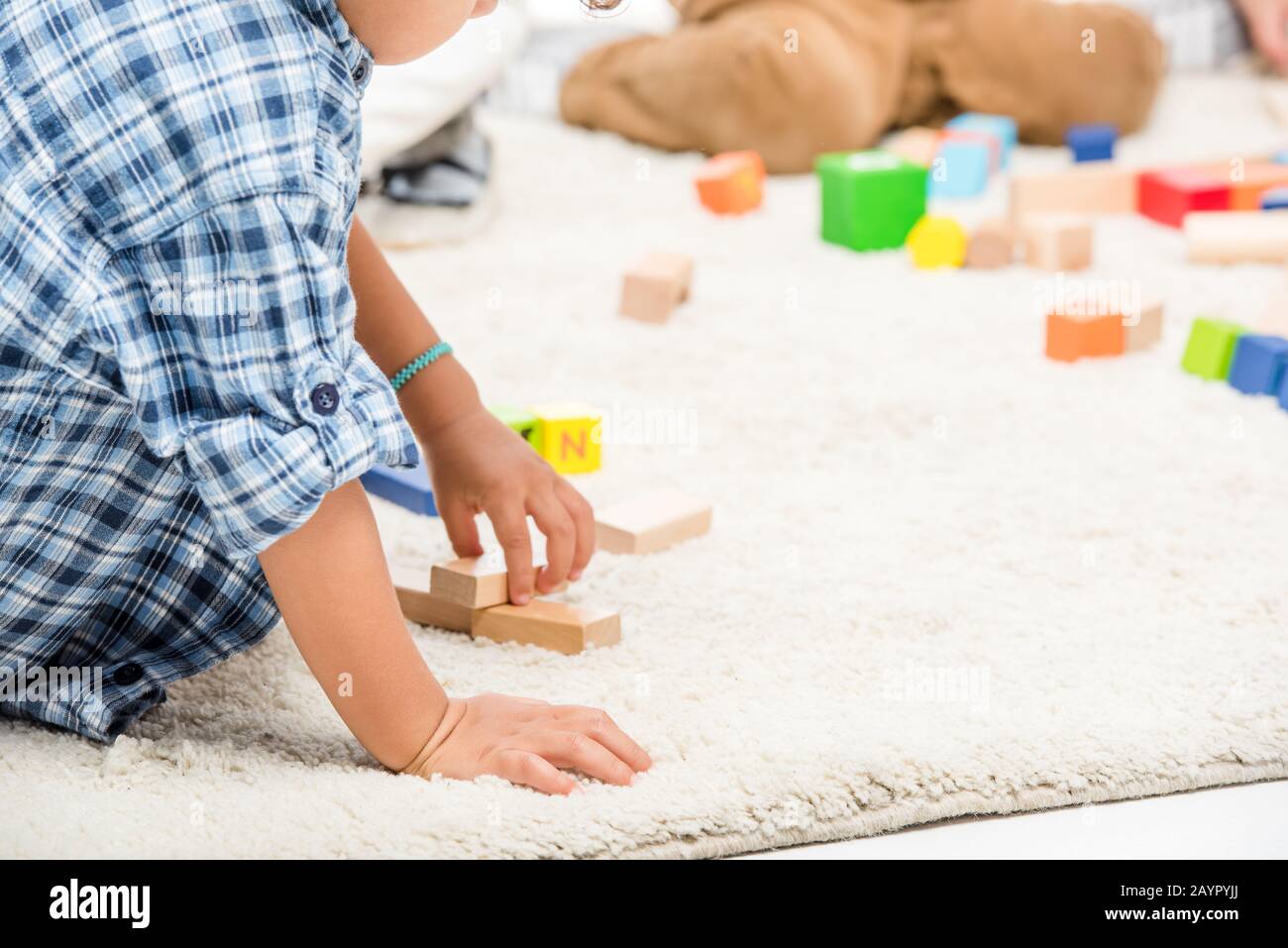 Adorable Kids Playing Together Blocks High Resolution Stock Photography ...