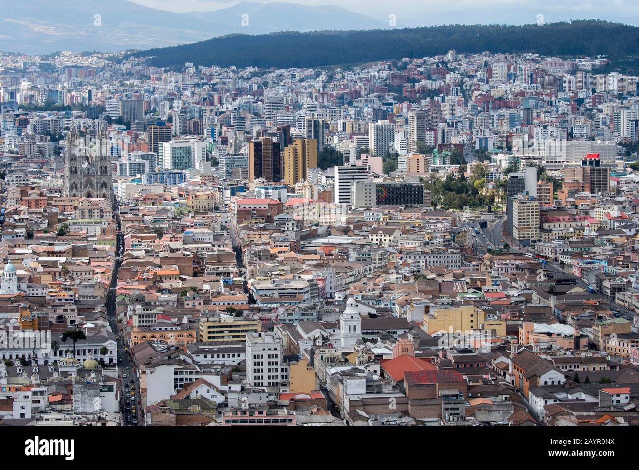 View of the historic center (UNESCO World Heritage Site) and the modern ...