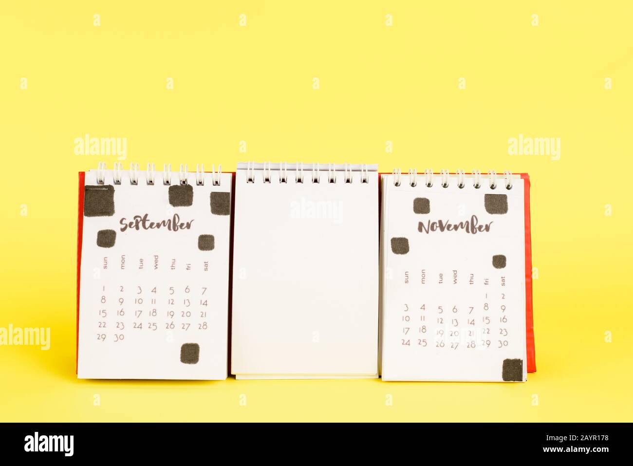 Calendar with September and november months and empty blank on yellow ...