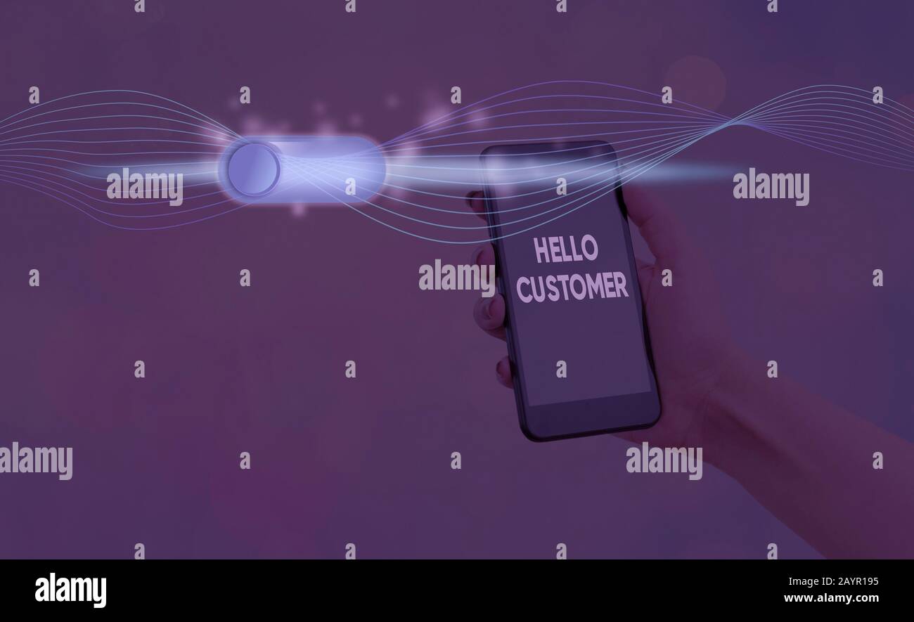Writing note showing Hello Customer. Business concept for greeting used ...