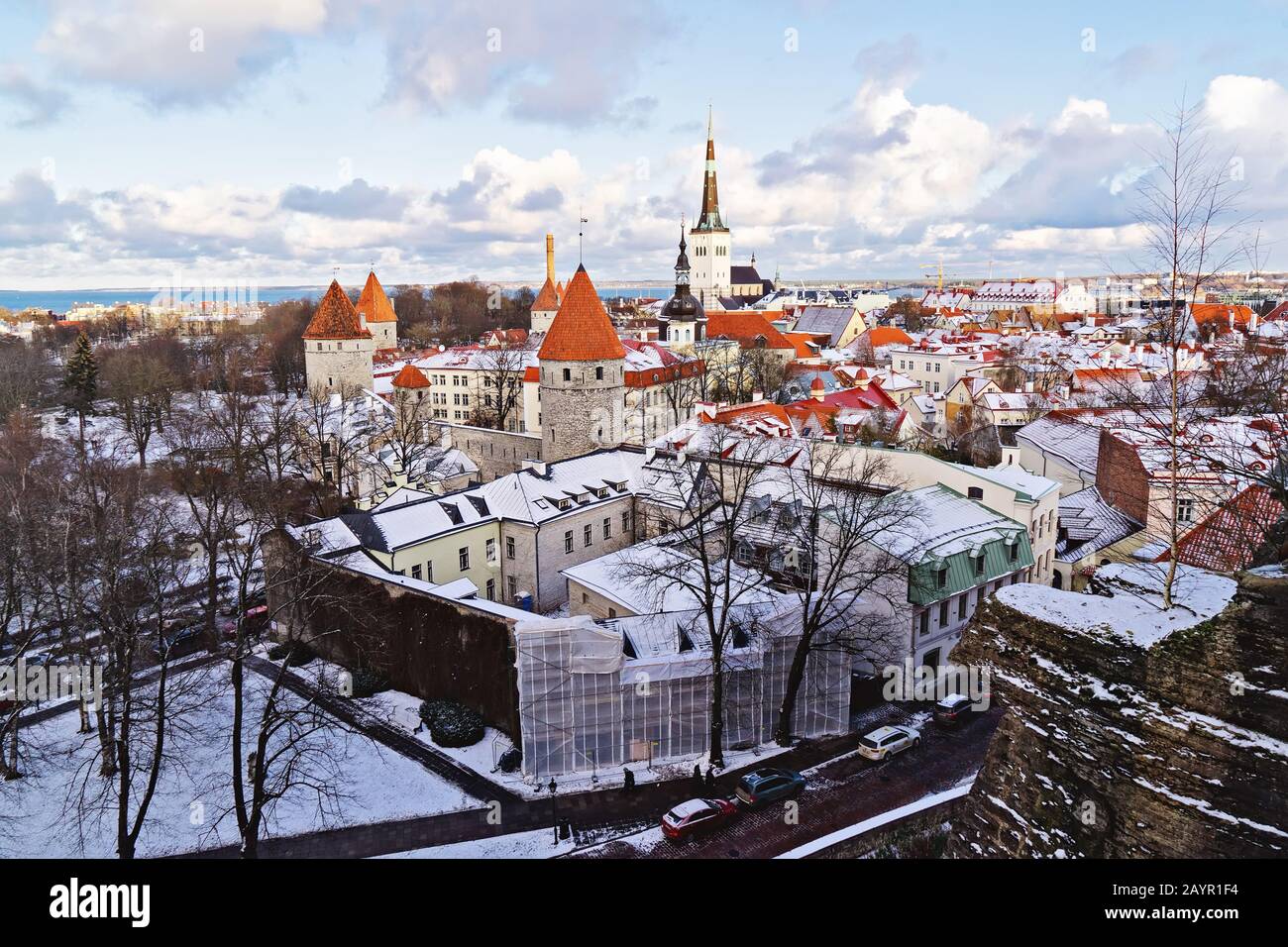 Cityscape of Old Town from high part of Toompea in Tallinn, Estonia on ...