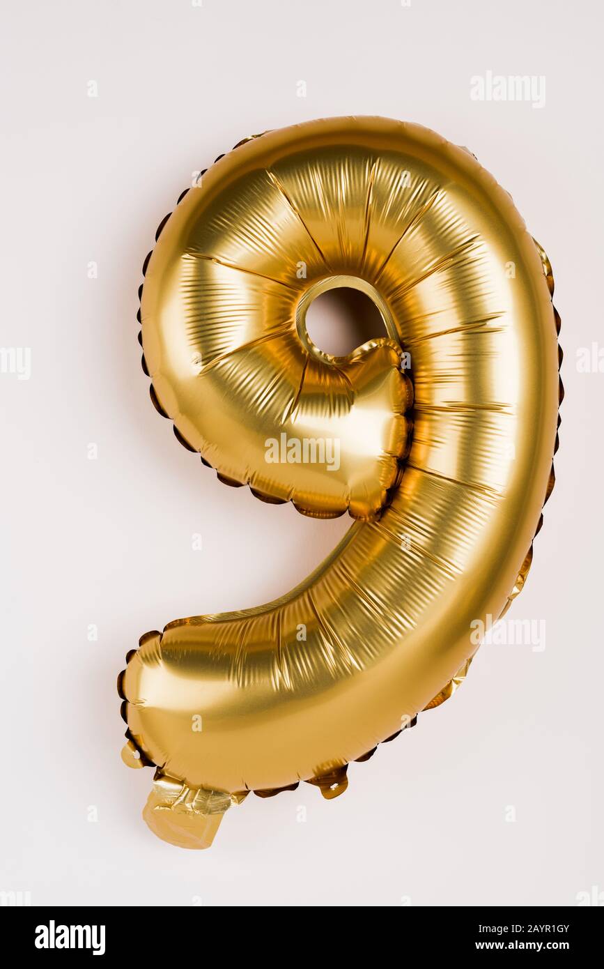 Decorative balloon in shape of nine number on grey background Stock ...