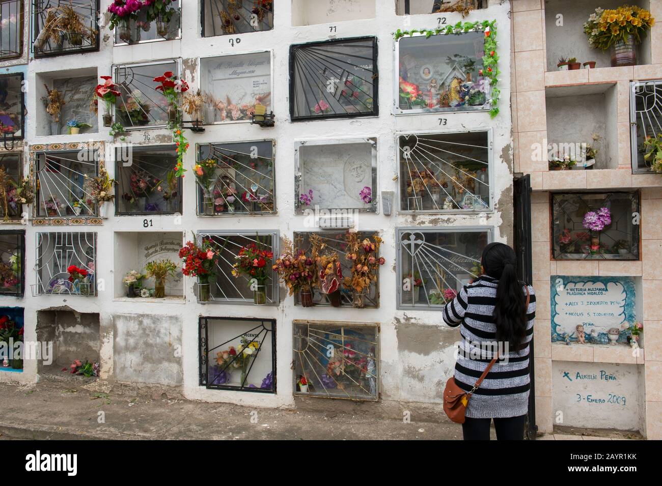 The gravesites are decorated with flowers at the Cayambe cemetery in ...