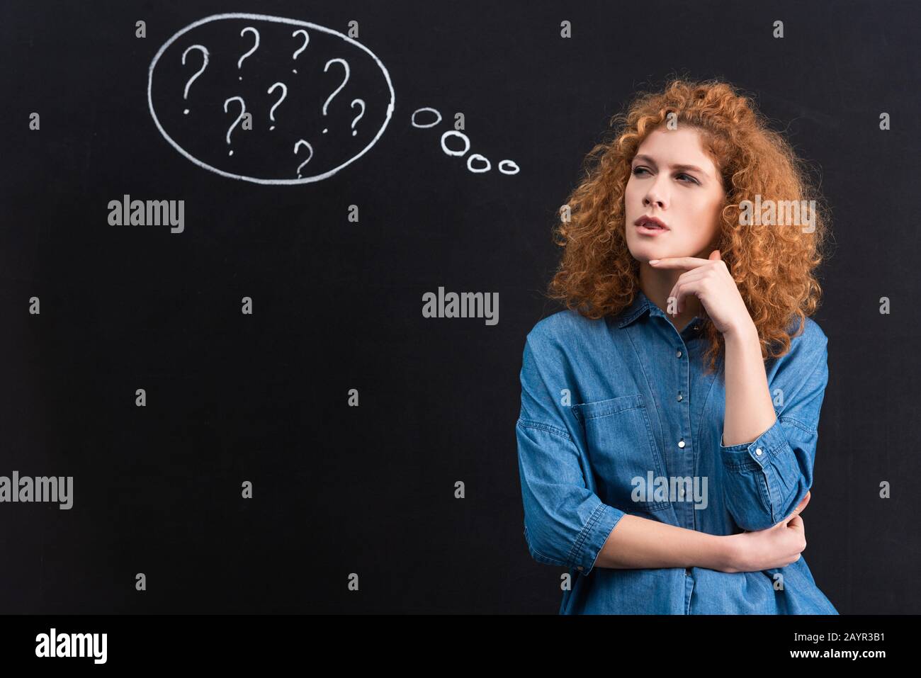 Woman thinking question marks hi-res stock photography and images - Alamy