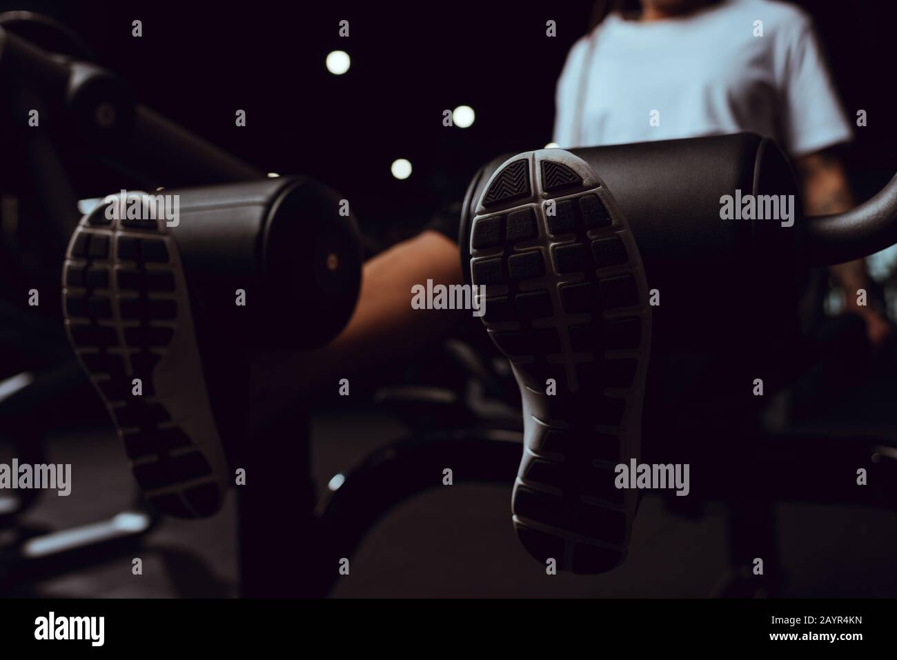 Selective focus of african american woman doing exercise for legs Stock ...