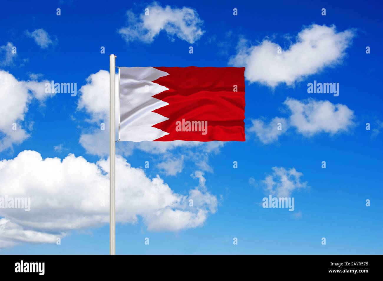 flag of Bahrain in front of blue cloudy sky, Bahrain Stock Photo - Alamy