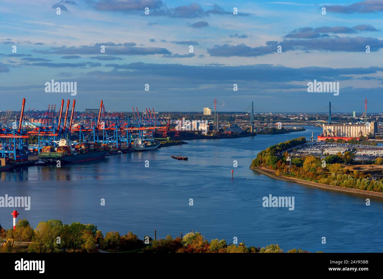 Container Terminal Altenwerder and bridge Koehlbrandbruecke, Germany ...