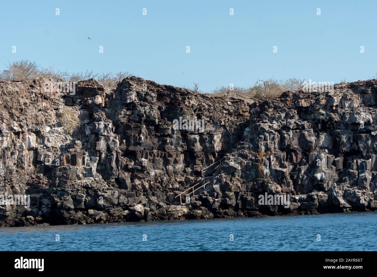 View of the Prince Philips Steps leading up a cliff on Genovesa Island ...