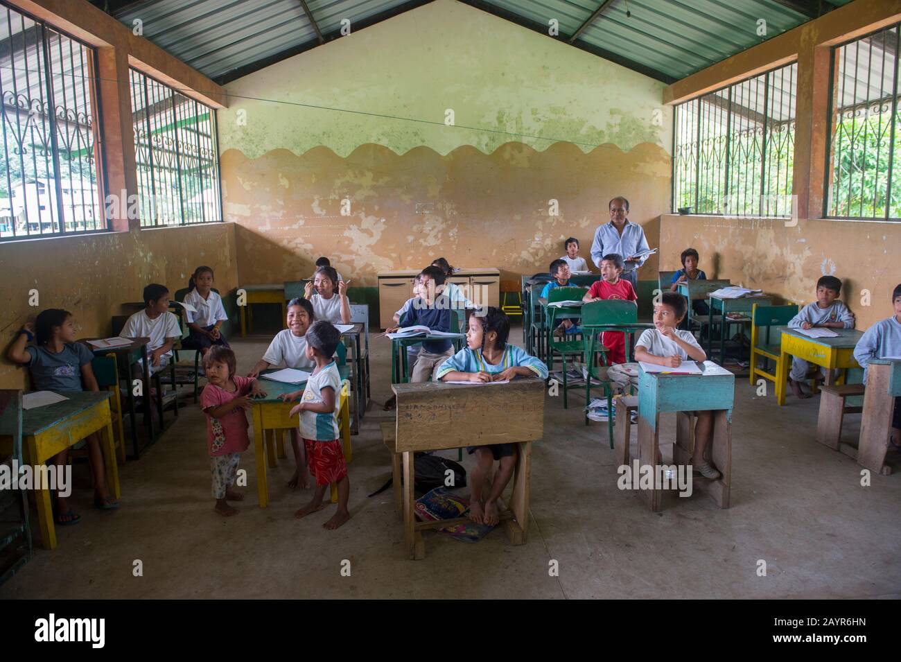 Elementary school children in the classroom at the Kichwa native ...
