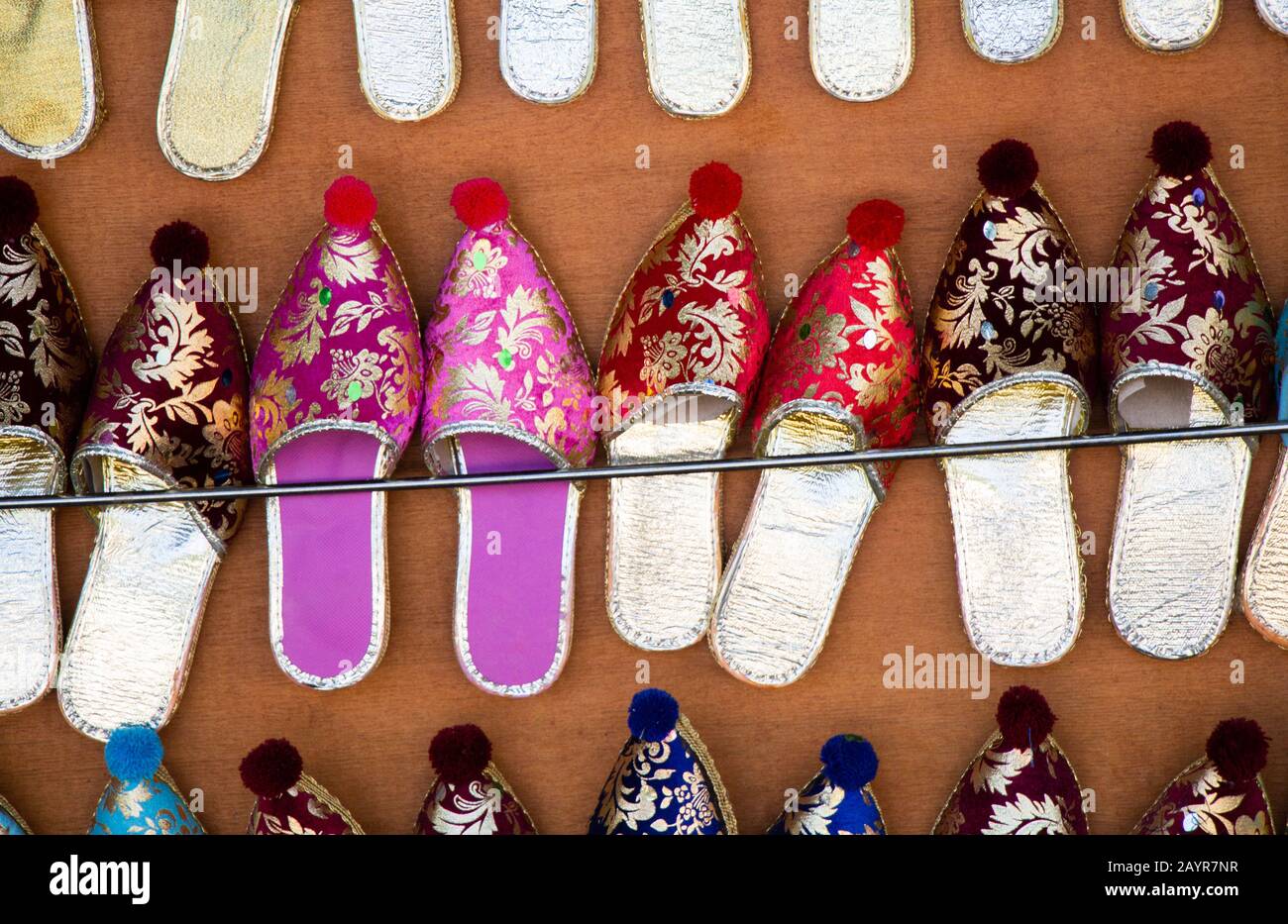 Set of traditional Turkish hand made slippers in the bazaar Stock Photo ...
