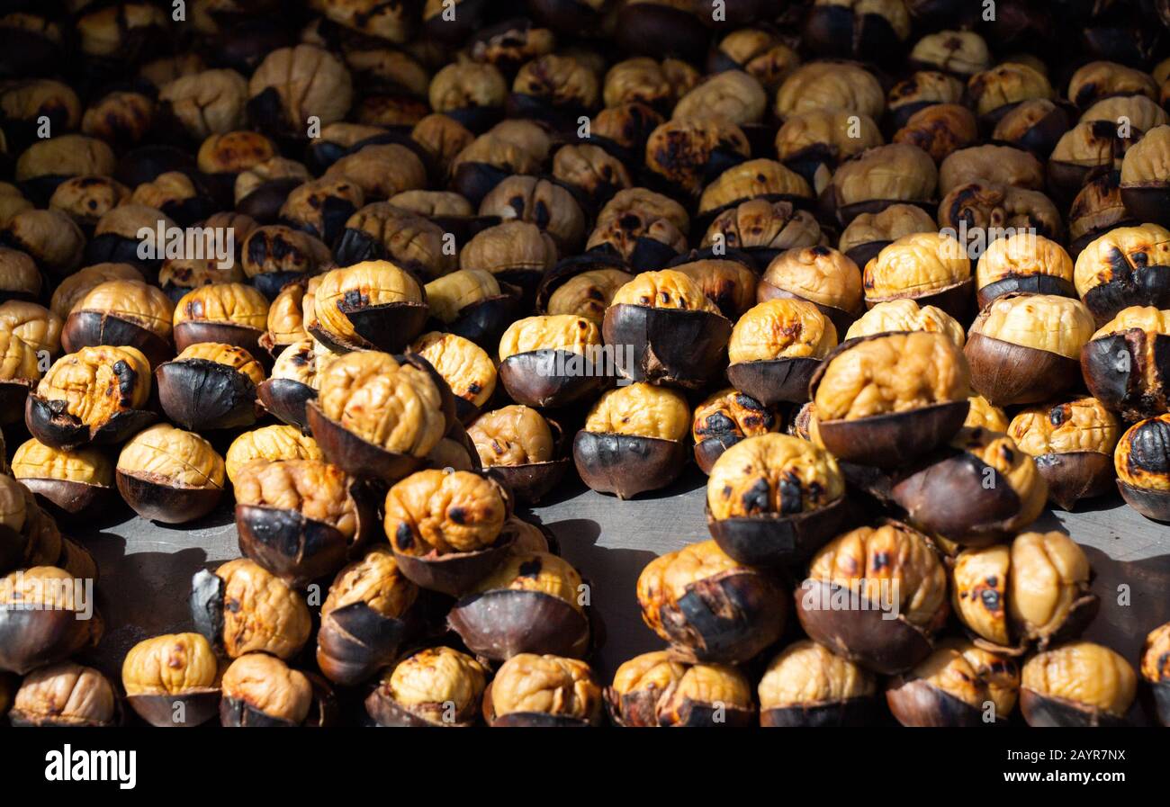 Cooked, Grilled on chestnut kebab barbecue sale on street Stock Photo ...