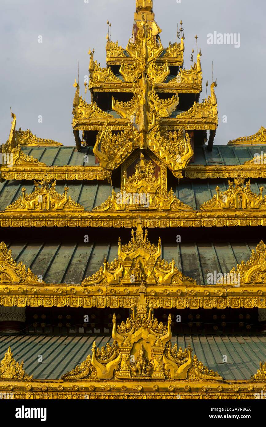 Detail of the architecture of a temple at the 2,500 years old Shwedagon ...