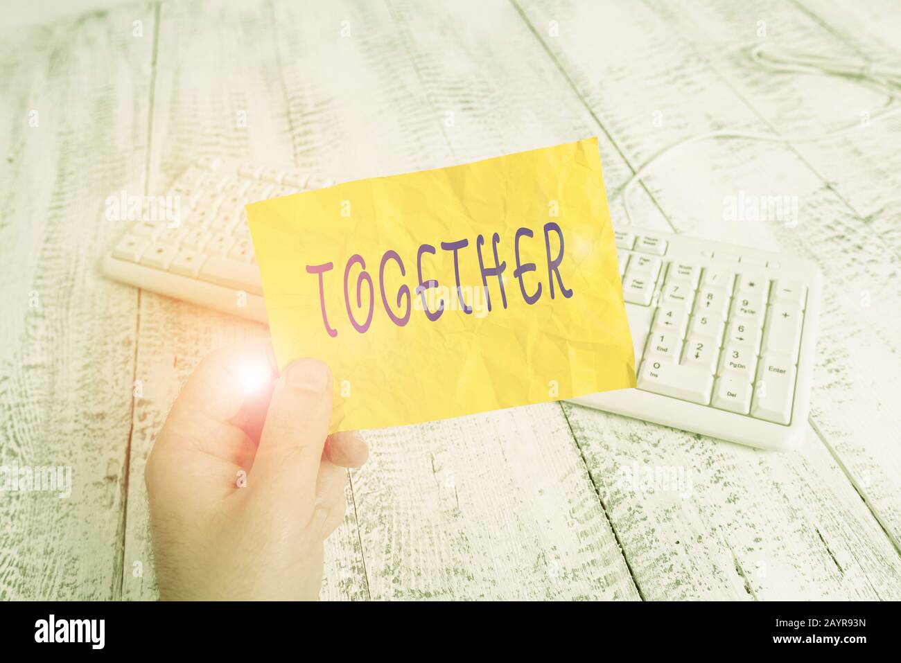 Text sign showing Together. Business photo showcasing A close and ...