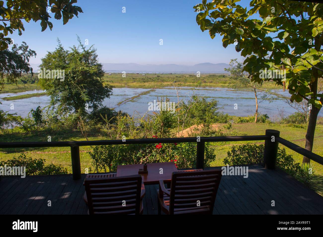 View of Lake Inle from a bungalow at Villa Inle Resort and Spa on Inle ...