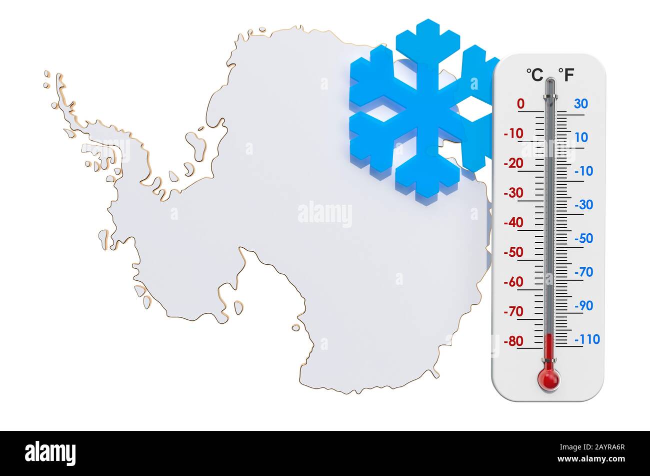 Antarcticas coldest temperatures, 3D rendering isolated on white ...