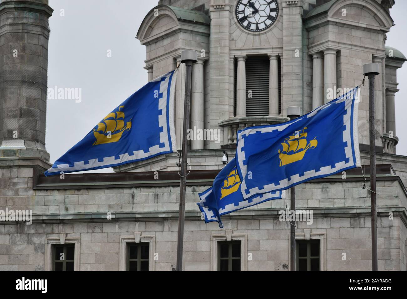 The flag of Quebec City flying over the Ville de Quebec. Canada Stock ...