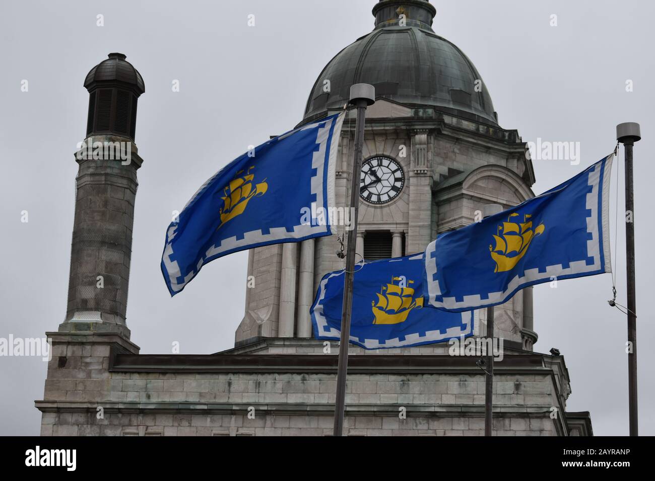 The flag of Quebec City flying over the Ville de Quebec. Canada Stock ...