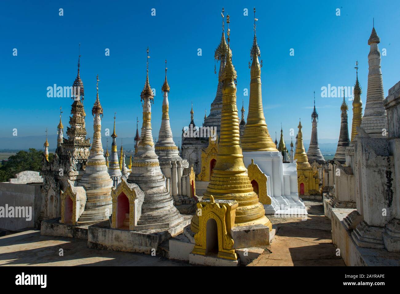 Stupas of the pagoda complex at Taungto village on the west bank of ...