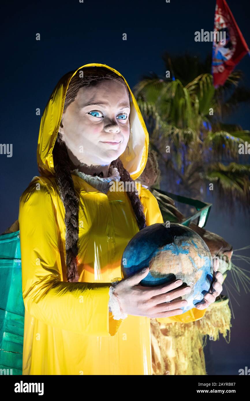 the floats of the Viareggio 2020 carnival parade along the seafront ...
