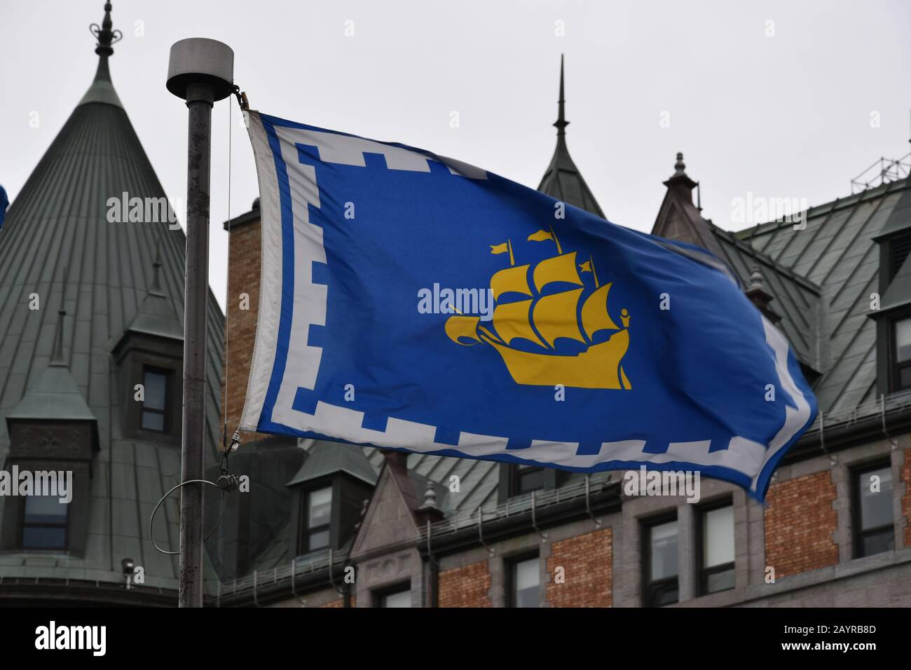 The flag of Quebec City flying over the Ville de Quebec. Canada Stock ...