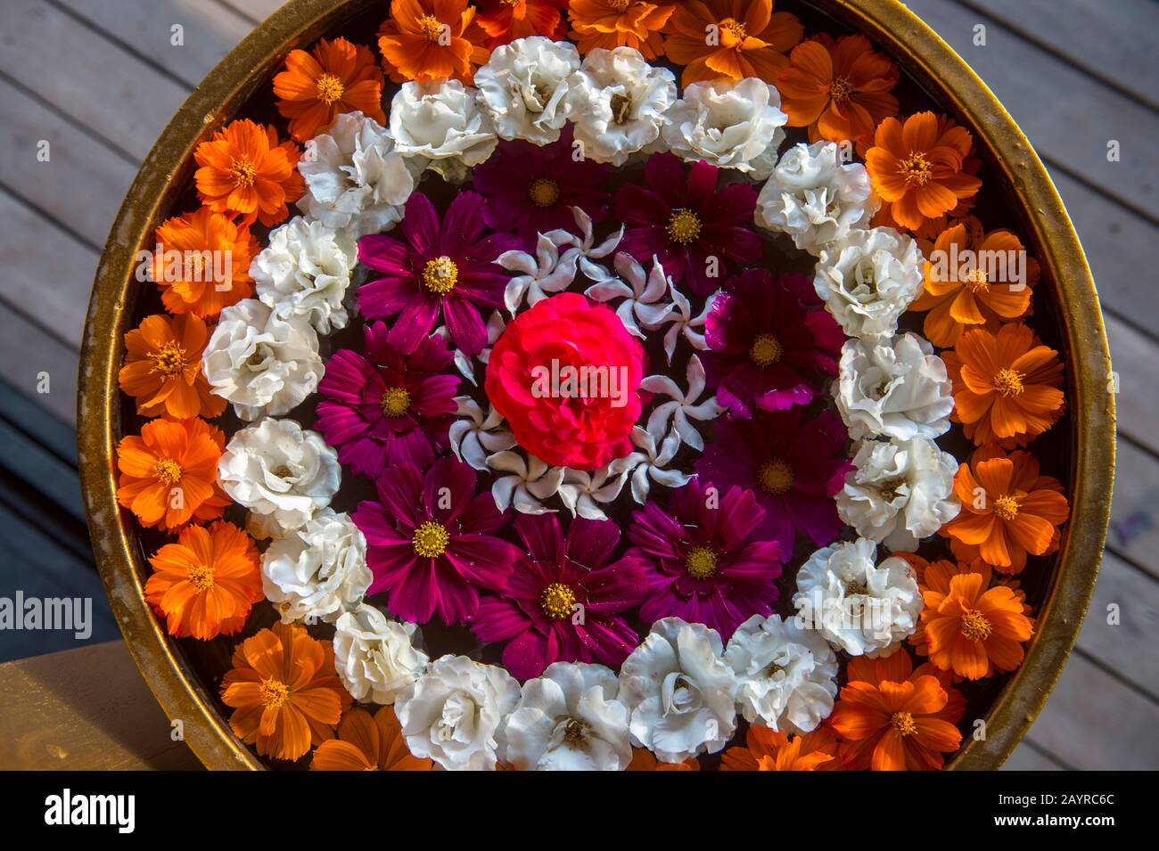 Floating flower arrangements at the Thiripyitsaya Sanctuary Resort in ...