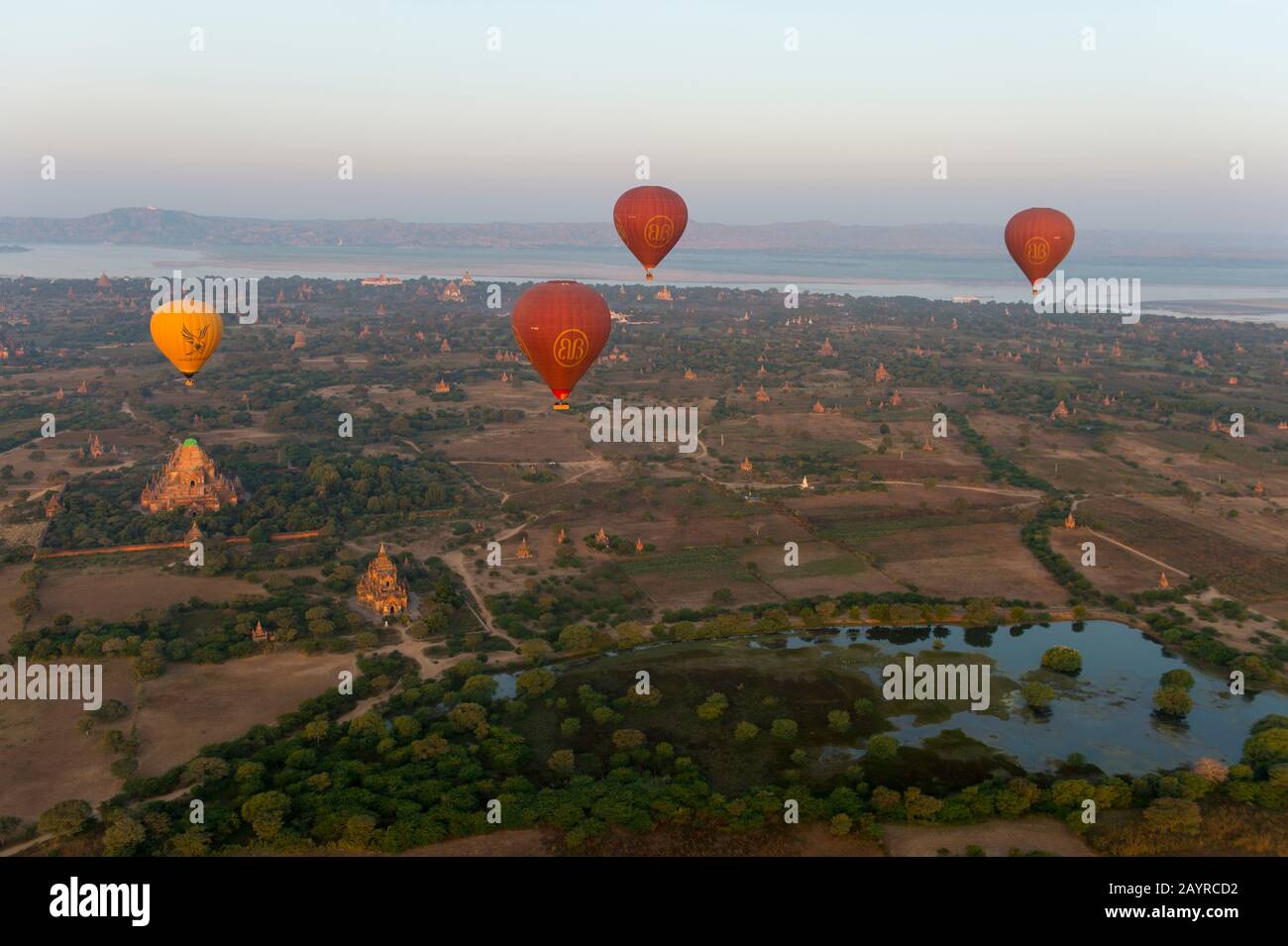Hot air balloons flying over Bagan, Myanmar Stock Photo - Alamy