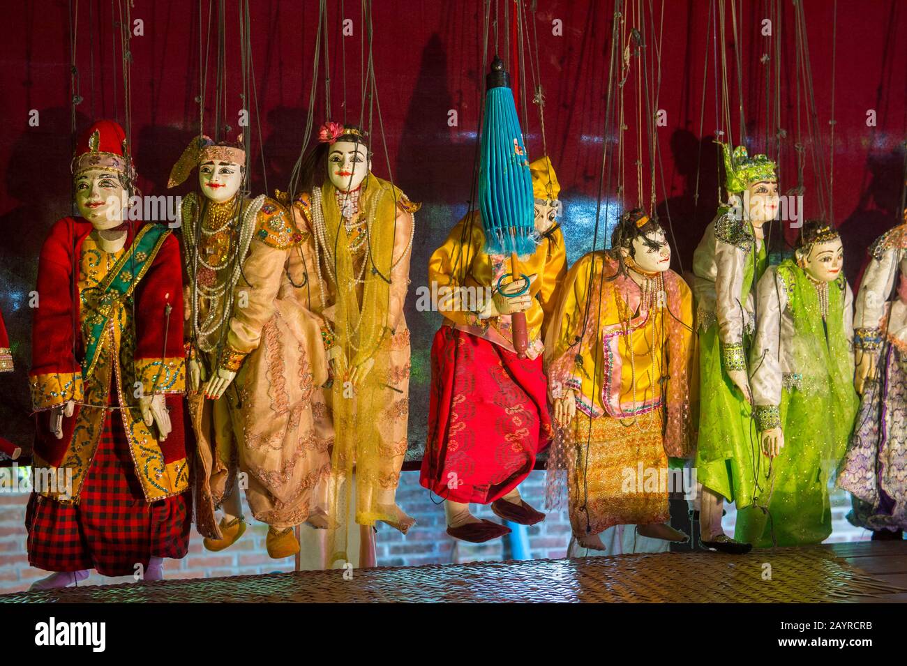 Traditional puppets at a puppet theatre in Bagan, Myanmar Stock Photo ...