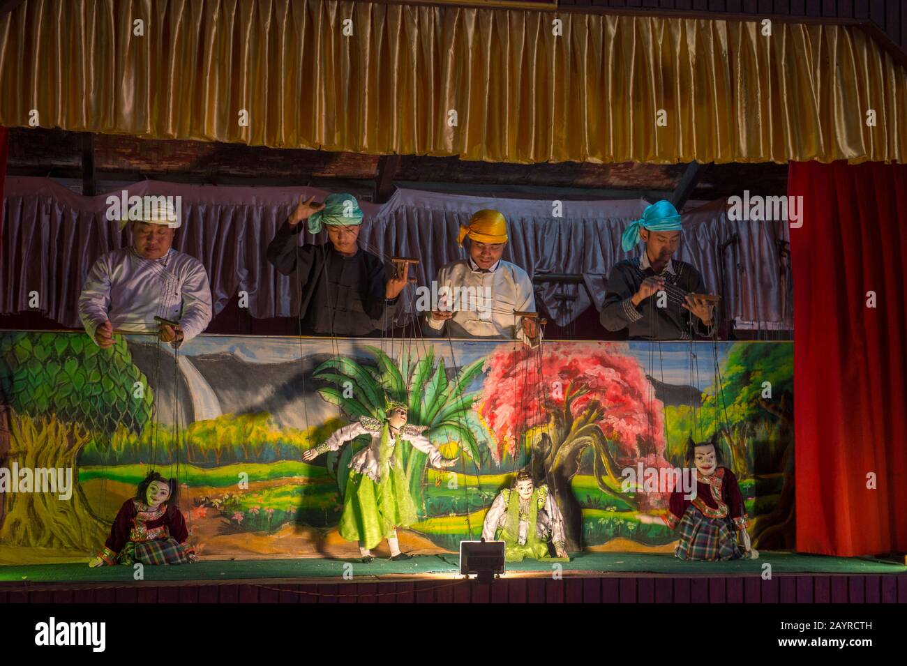 Puppeteers are performing a traditional puppet show in Bagan, Myanmar ...