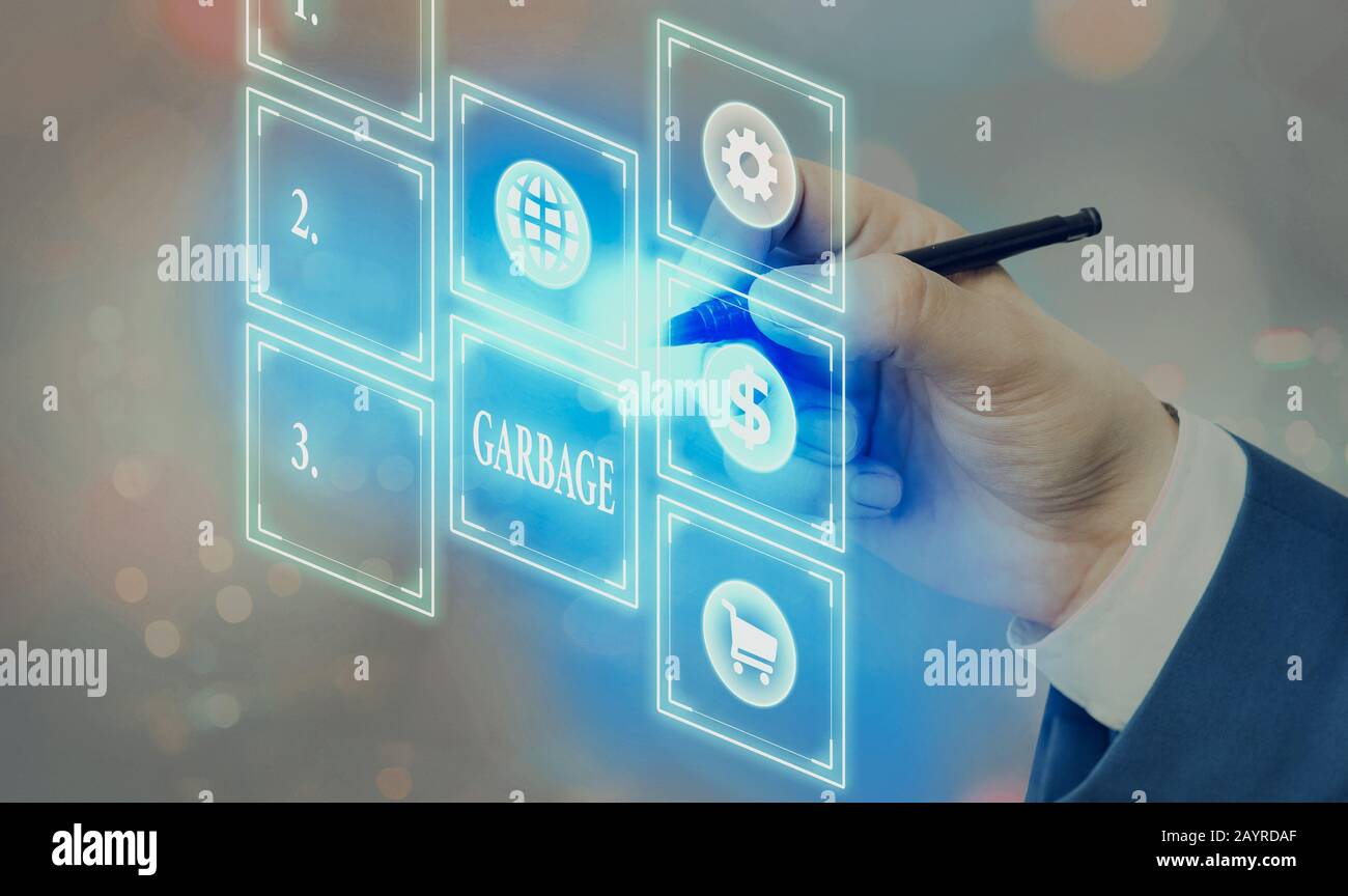 Text sign showing Garbage. Business photo showcasing waste material or ...
