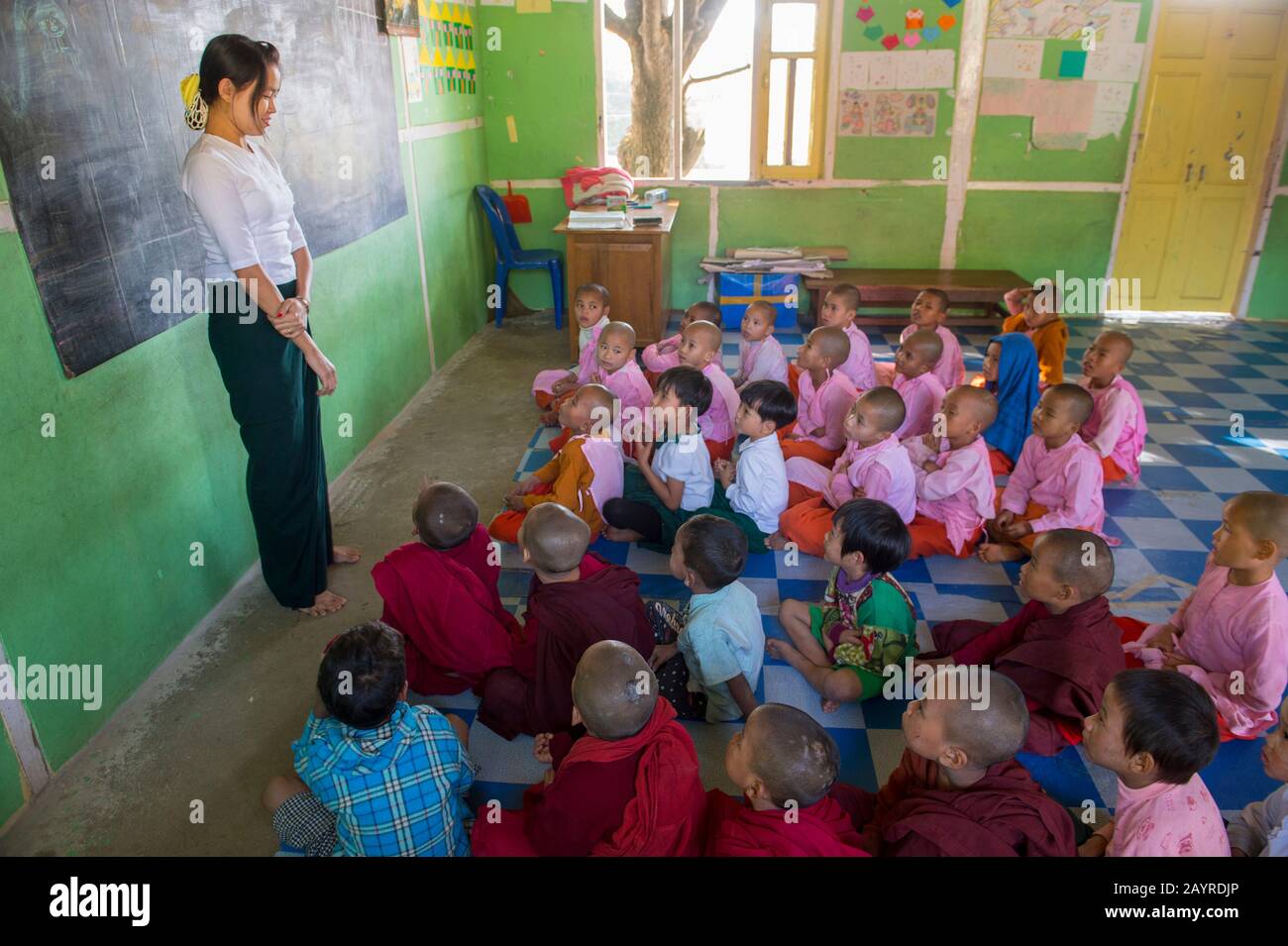 Elementary students in a classroom at the public school of the ...