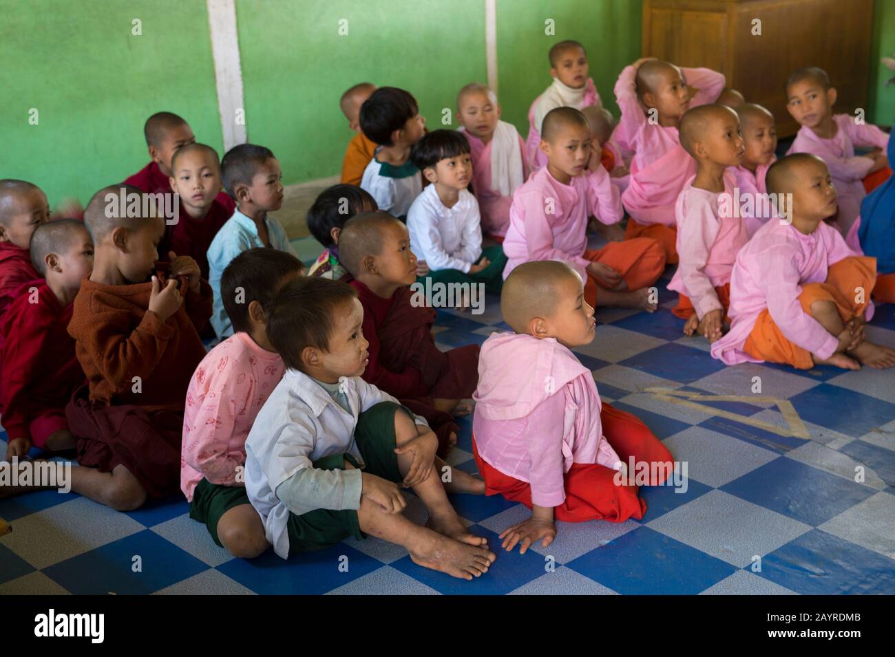Elementary students in a classroom at the public school of the ...