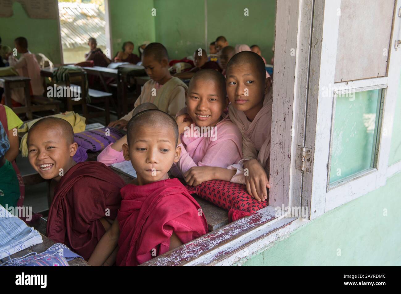 Elementary students in a classroom at the public school of the ...