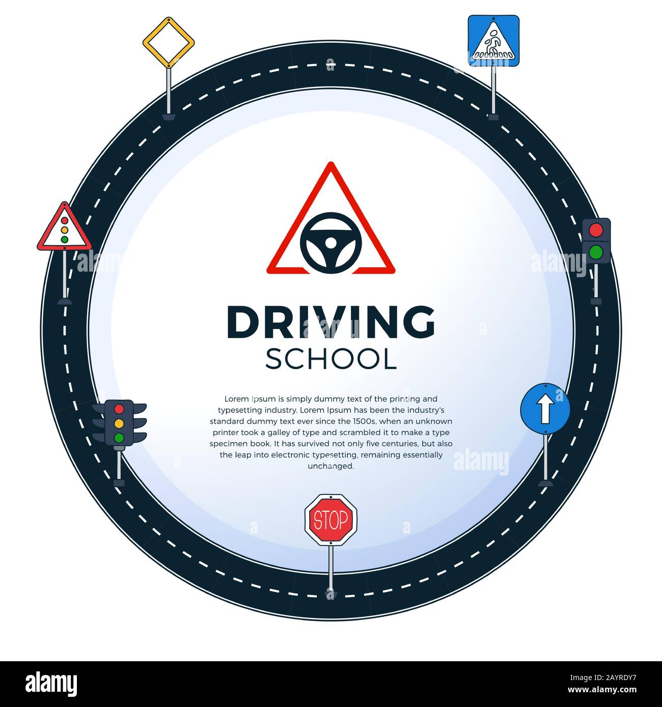 Road Sign Drive School Flyer Banner Posters Card circle frame Education ...