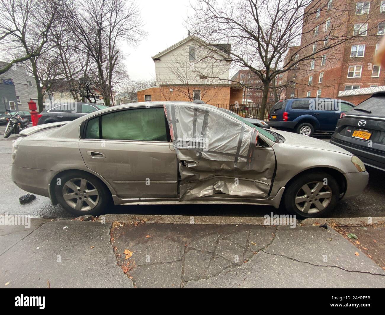Damaged car that was side swiped at an intersection in Brooklyn, New ...